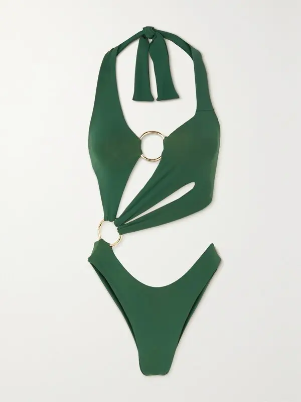 LOUISA BALLOU Cutout Embellished One-piece Swimsuit - Green