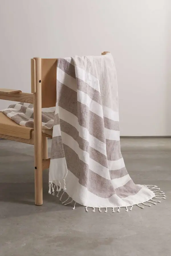 Brunello Cucinelli Fringed Striped Linen-blend Blanket