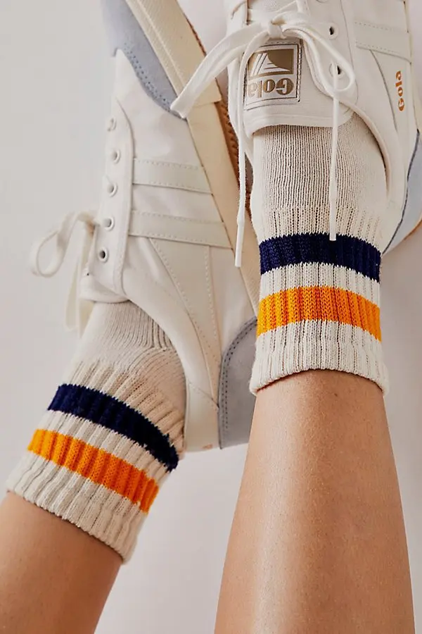 AMERICAN TRENCH Retro Shortie Crew Socks - Navy/gold