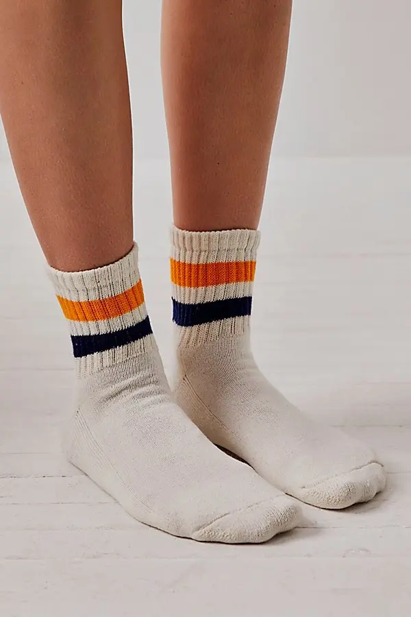 AMERICAN TRENCH Retro Shortie Crew Socks - Navy/gold