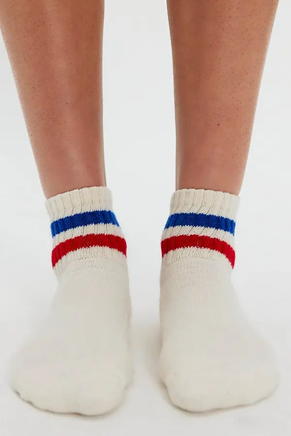 AMERICAN TRENCH Retro Shortie Crew Socks - Royal/red