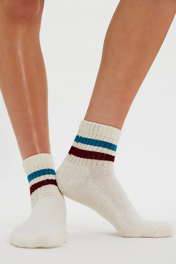 AMERICAN TRENCH Retro Shortie Crew Socks - Teal/berry