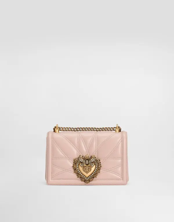 Dolce & Gabbana Medium Devotion Bag In Quilted Nappa Leather - Pale Pink