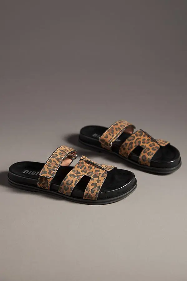 BIBI LOU Cutout Slide Sandals - Leopard Suede