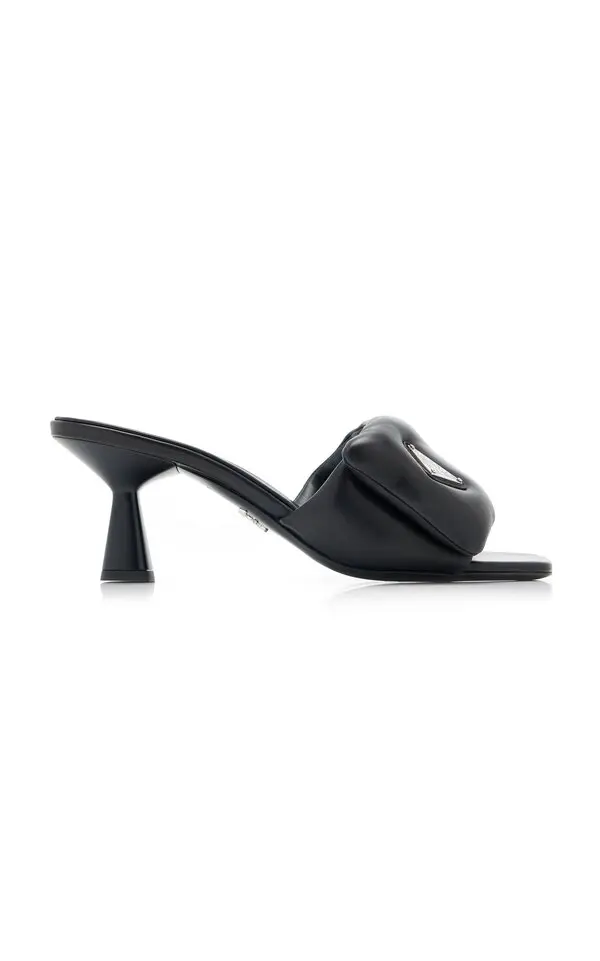 Prada Padded Leather Mules - Black