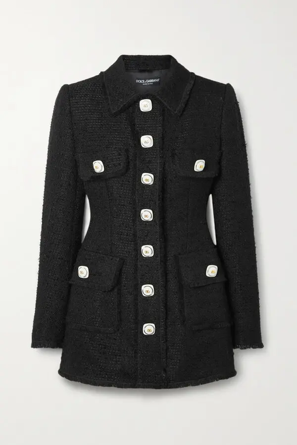 Dolce & Gabbana Button-embellished Bouclé-tweed Blazer