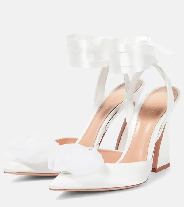 GIANVITO ROSSI Flower-embellished Satin Pumps