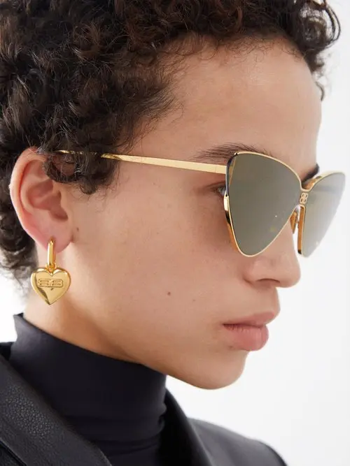 Balenciaga Shield 2.0 Cat-Eye Metal Sunglasses In Gold - 60  display picture 3