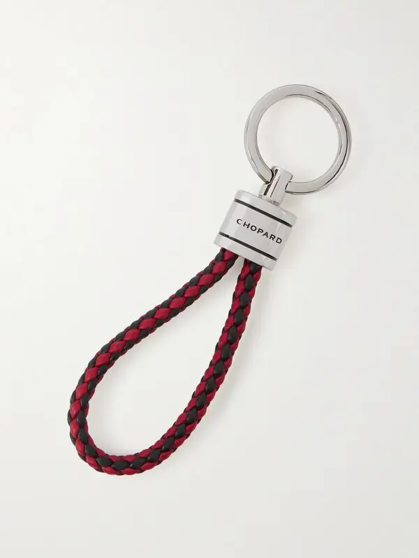 Chopard Braided Leather And Silver-tone Keyring - Red