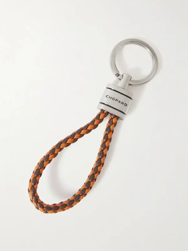 Chopard Braided Leather And Silver-tone Keyring - Orange