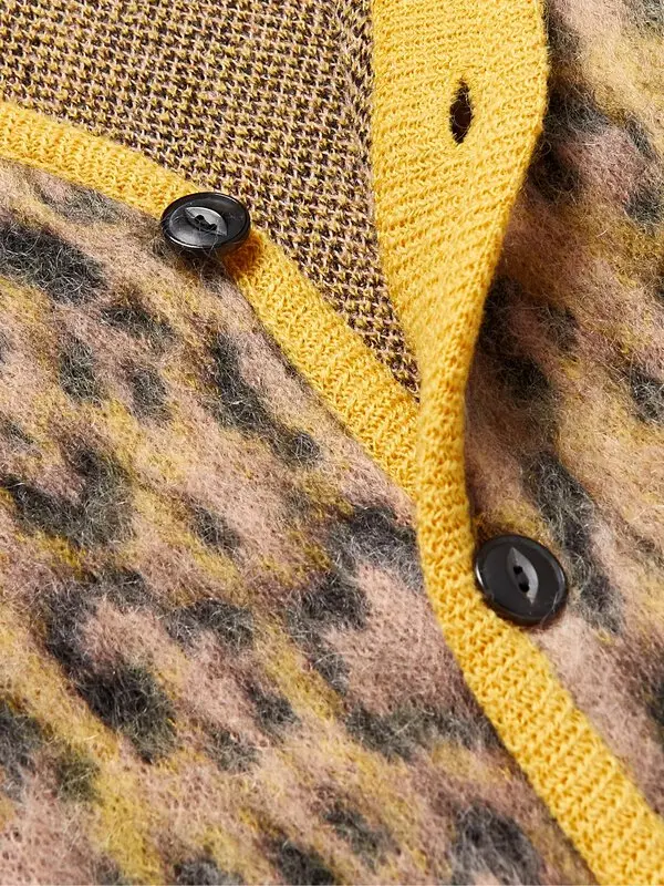 Wacko Maria Leopard-Jacquard Cardigan M In Yellow - 60% Off