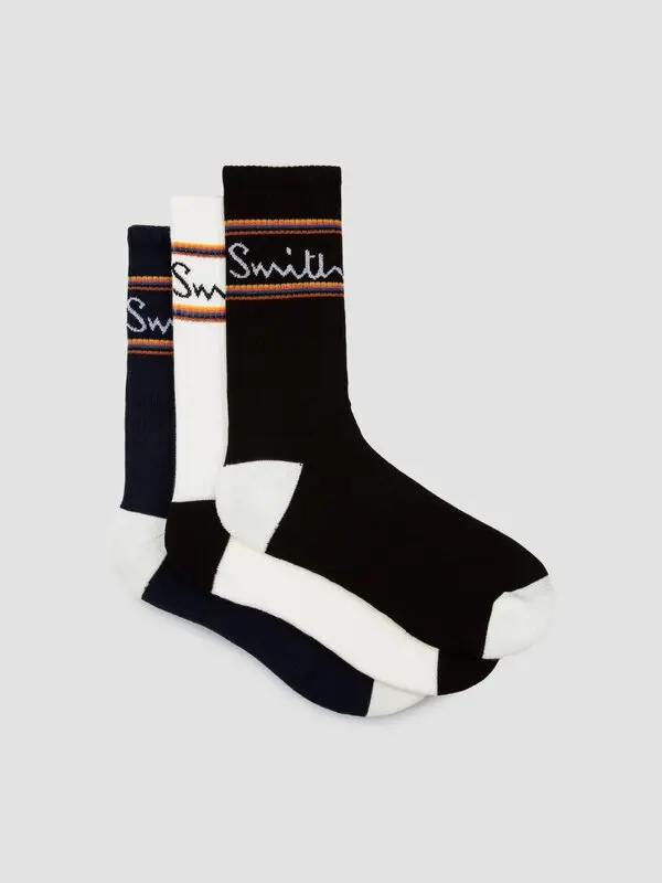 Paul Smith 3-pair Cotton-blend Logo Socks