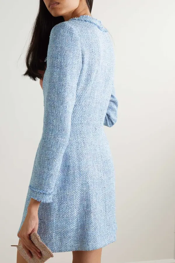 Saloni Camille Embellished Tweed Mini Dress - Light Blue | Editorialist