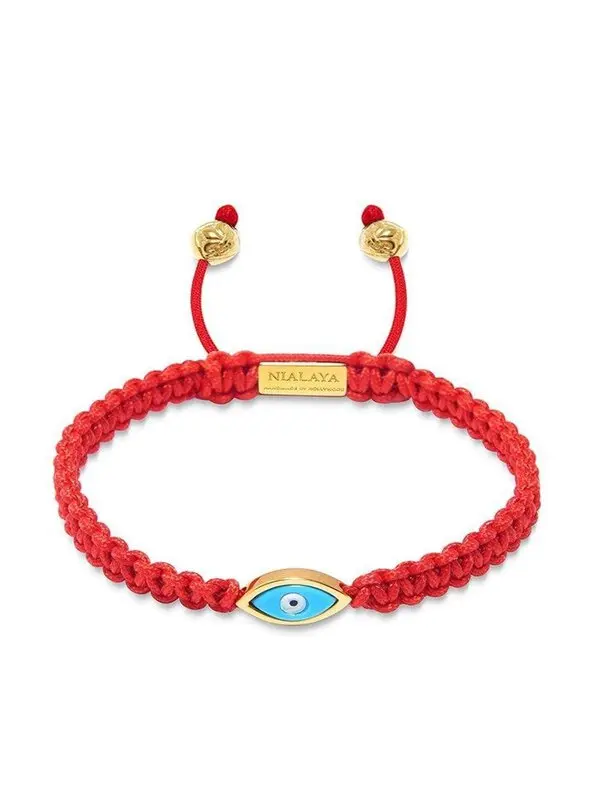 NIALAYA JEWELRY Evil Eye Charm Braided Bracelet - Red