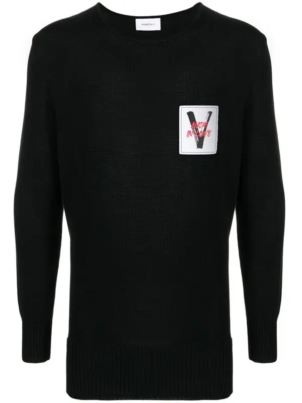 PORTS V Logo-patch Crew-neck Jumper - Black