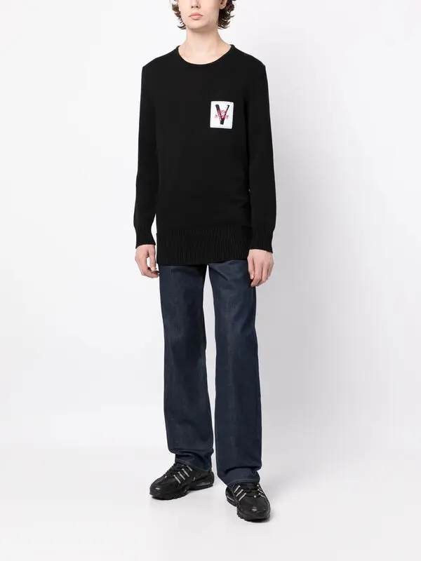 PORTS V Logo-patch Crew-neck Jumper - Black