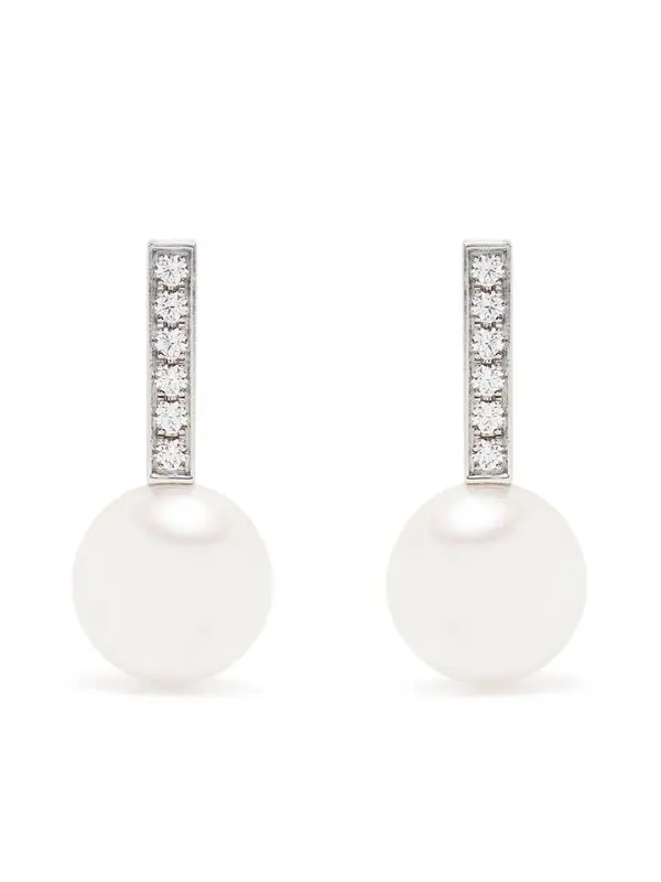 TASAKI 18kt White Gold Akoya Pearl And Diamond Drop Earrings - Silver