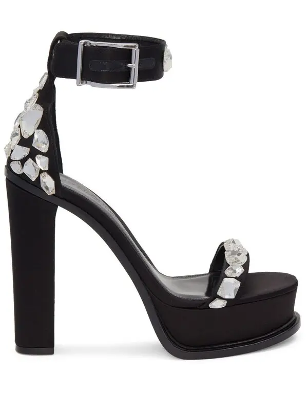Alexander McQueen 120mm Crystal Platform Satin Sandals