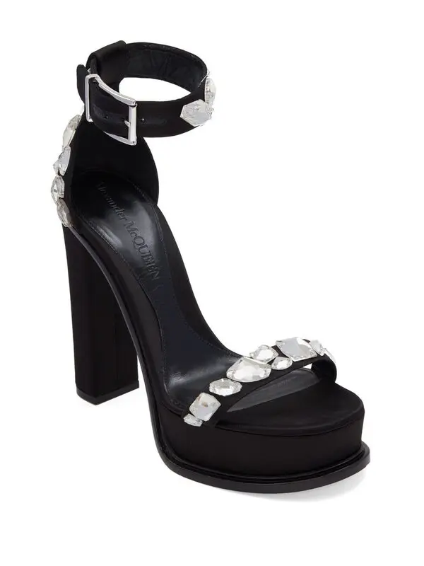 Alexander McQueen 120mm Crystal Platform Satin Sandals