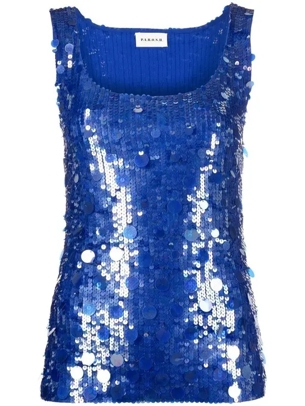 P.a.r.o.s.h Sequin-embellished Tank Top - Blue