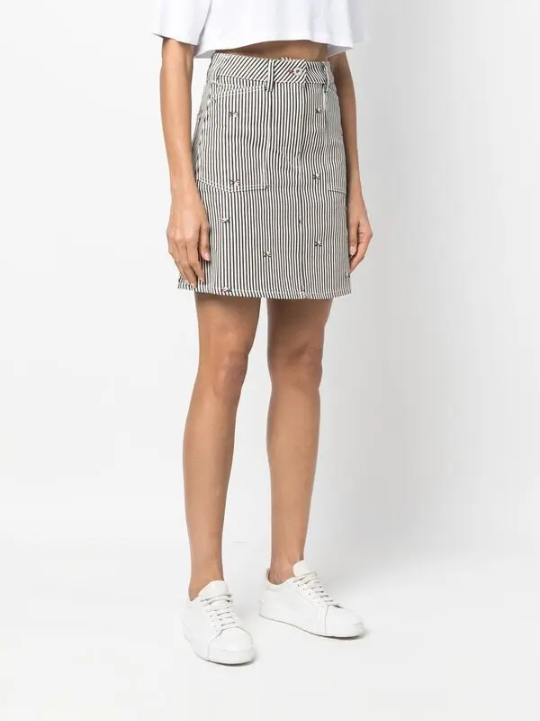 Kenzo Floral-embroidered Stripe-print Skirt - White
