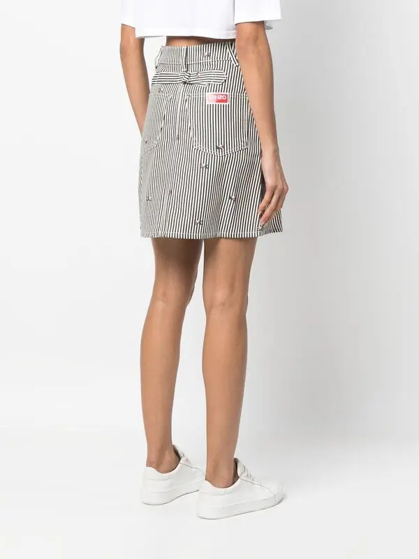 Kenzo Floral-embroidered Stripe-print Skirt - White