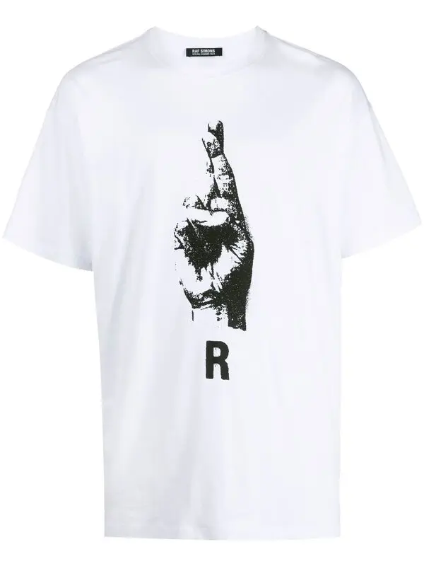Raf Simons Hand Sign-Print T-Shirt In White - 58% Off | Editorialist
