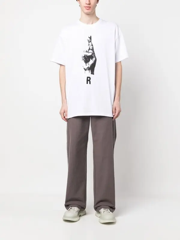 Raf Simons Hand Sign-Print T-Shirt In White - 58% Off | Editorialist