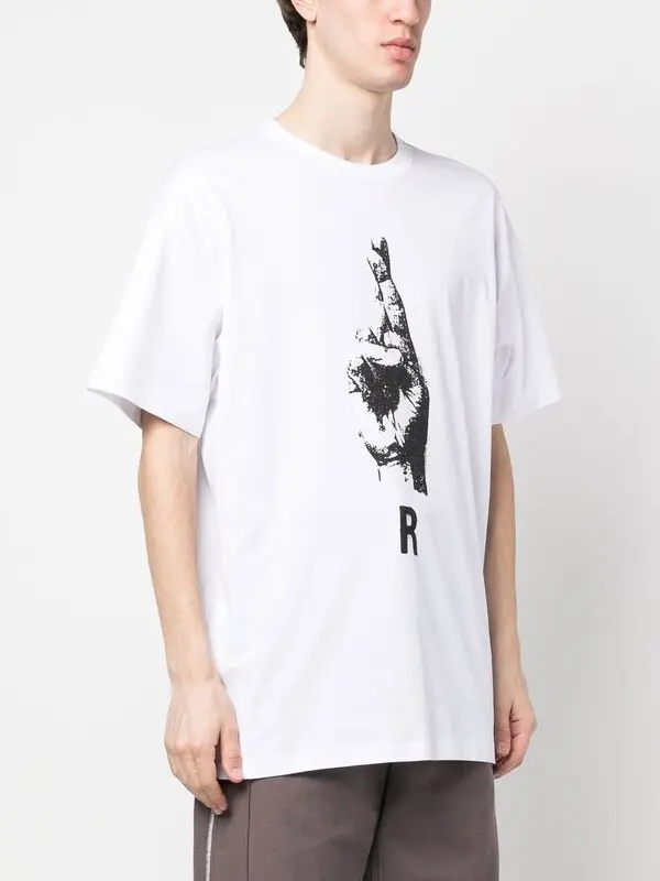Raf Simons Hand Sign-Print T-Shirt In White - 58% Off | Editorialist