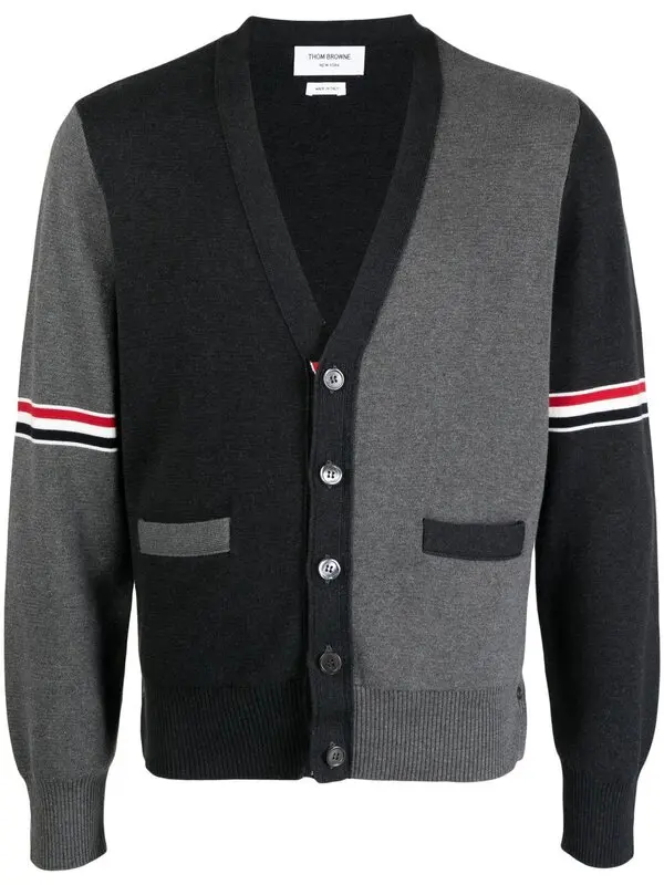 Thom Browne Colour-block Cotton Cardigan - Grey