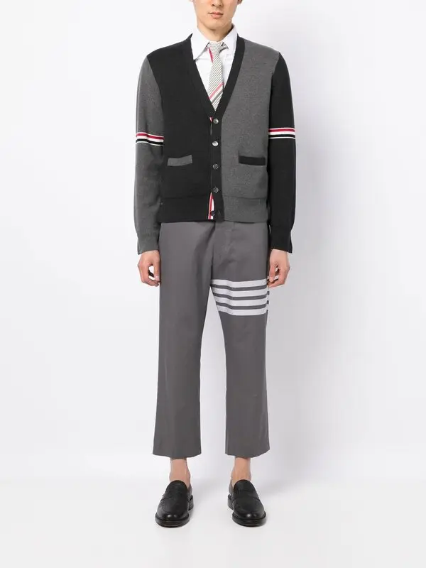 Thom Browne Colour-block Cotton Cardigan - Grey