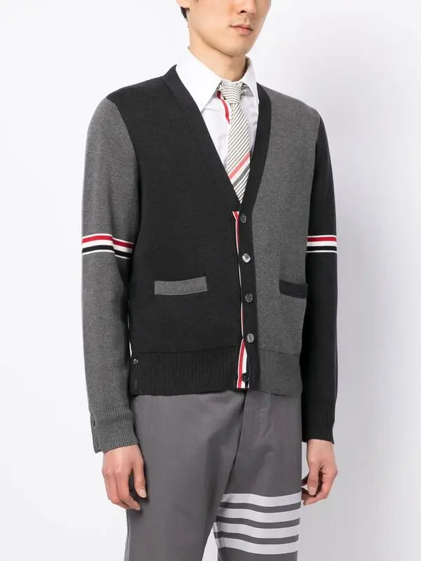 Thom Browne Colour-block Cotton Cardigan - Grey