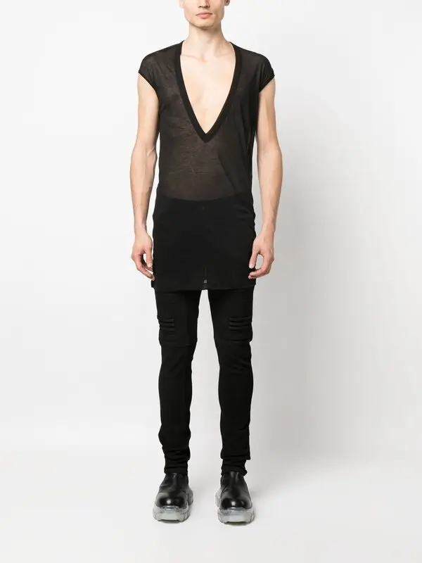 Rick Owens Dylan V-Neck Longline T-Shirt In Black - 50% Off