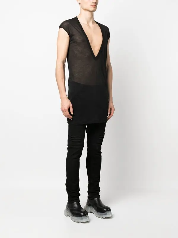 Rick Owens DYLAN T 22ss Sサイズ Rick Owens Dylan V-Neck Longline T-Shirt In Black - 50% Off
