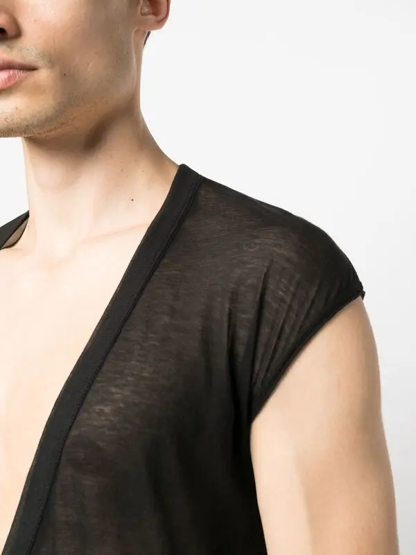 Rick Owens Dylan V-Neck Longline T-Shirt In Black - 50% Off