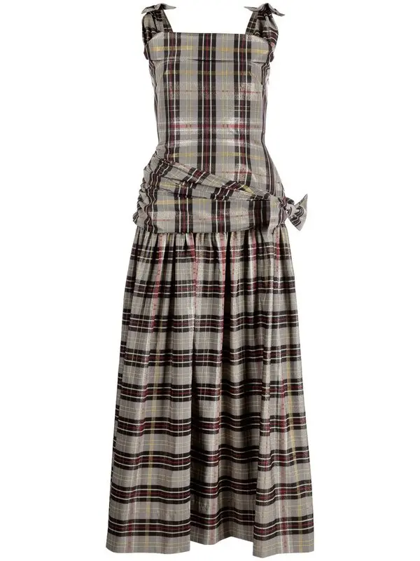 MOLLY GODDARD Bow-detailed Tartan Maxi Dress