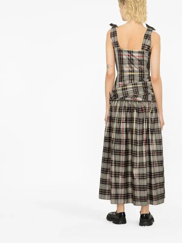 MOLLY GODDARD Bow-detailed Tartan Maxi Dress