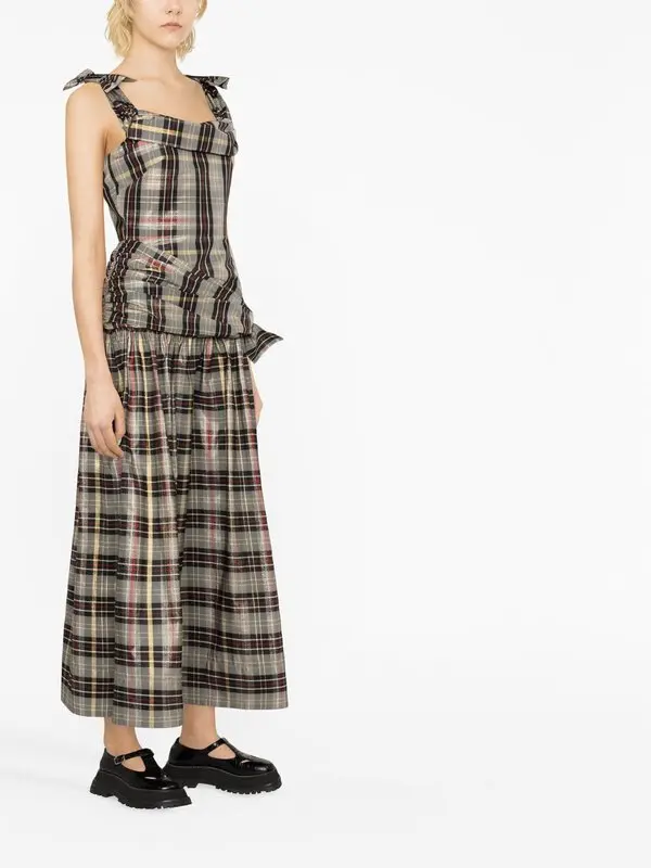 MOLLY GODDARD Bow-detailed Tartan Maxi Dress