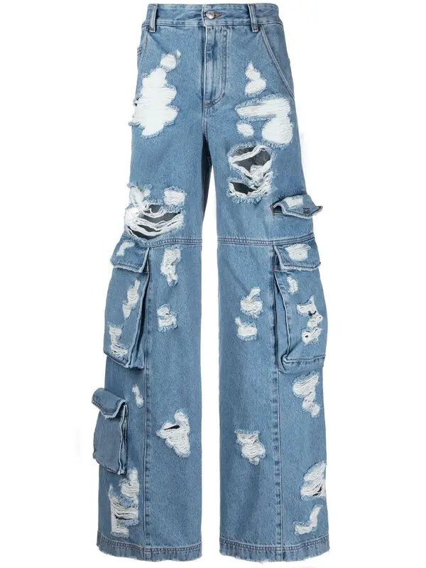 Gcds Distressed Wide-leg Jeans - Blue
