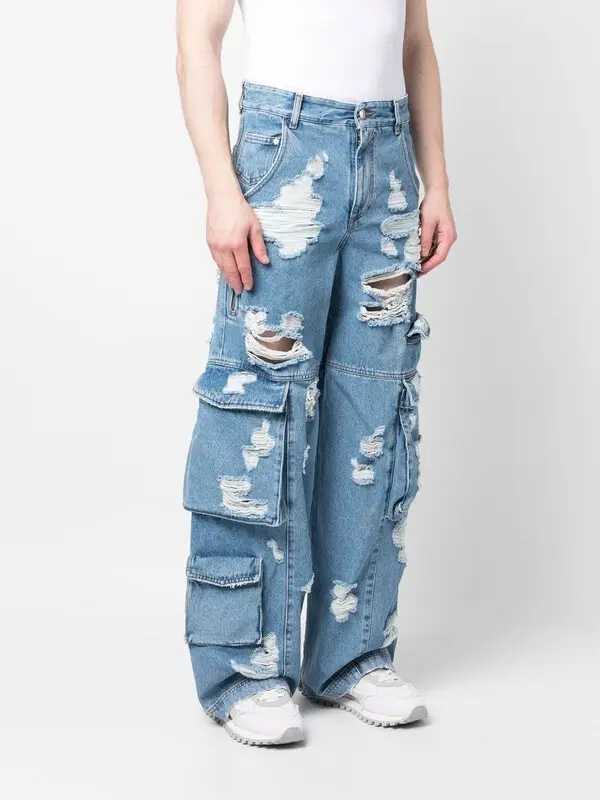 Gcds Distressed Wide-leg Jeans - Blue