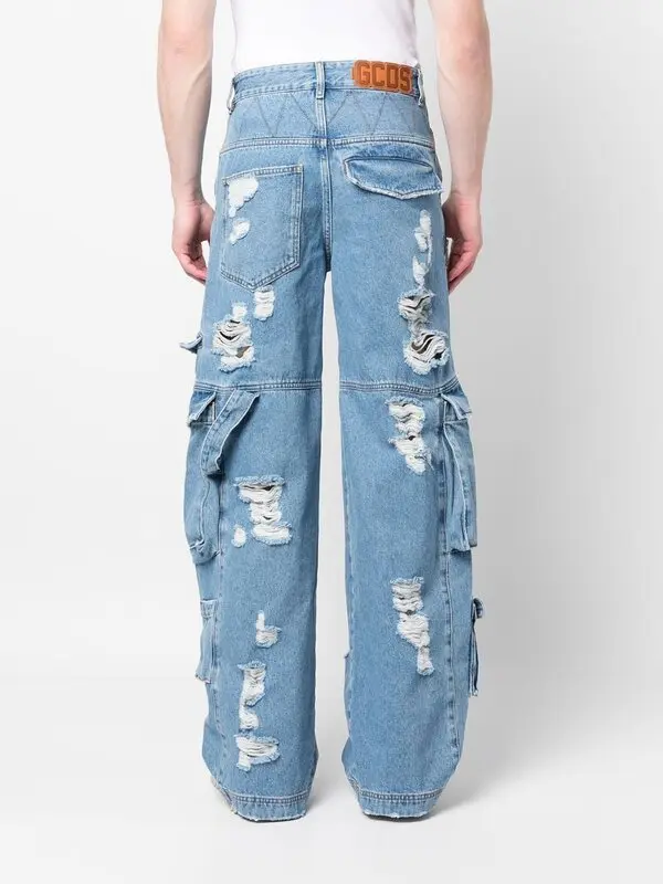 Gcds Distressed Wide-leg Jeans - Blue