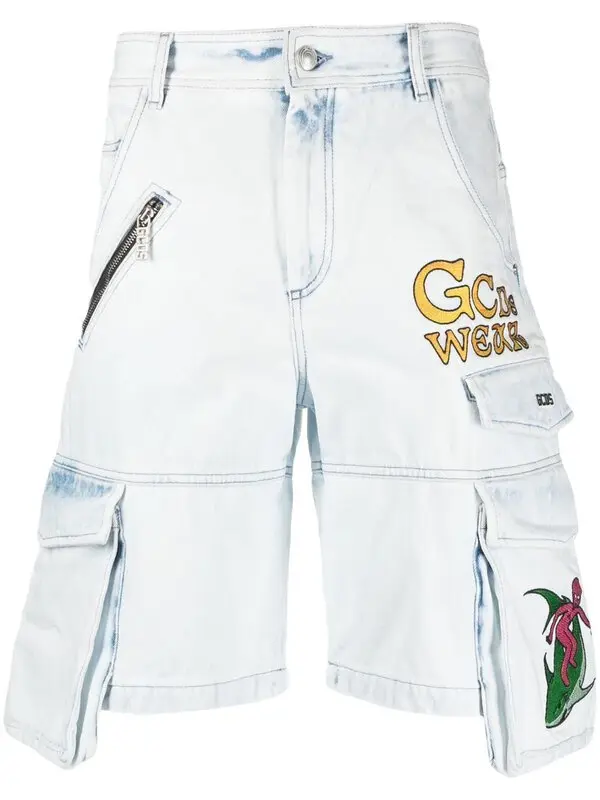 Gcds Cargo Denim Shorts - White