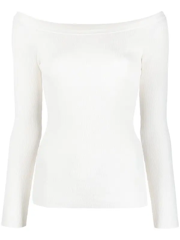 P.a.r.o.s.h Fine Ribbed Off-shoulder Top - White