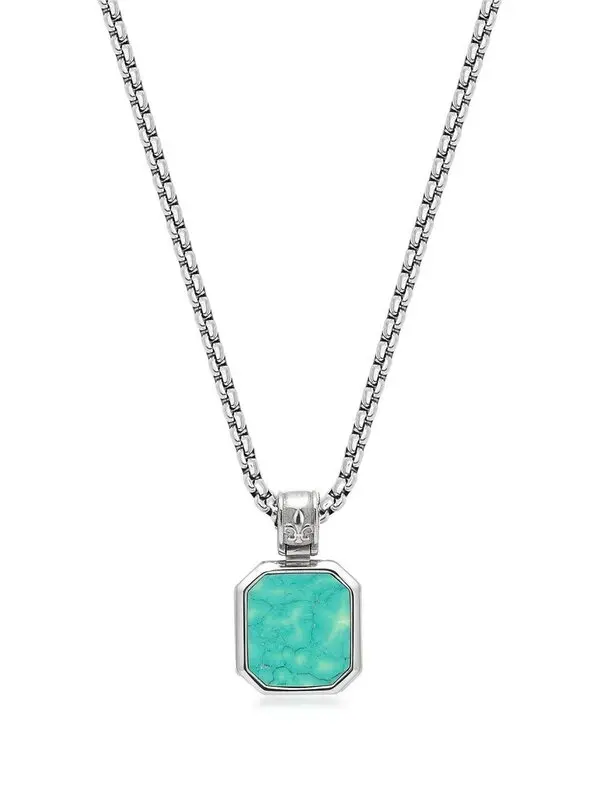 NIALAYA JEWELRY Square Turquoise Pendant Necklace - Silver