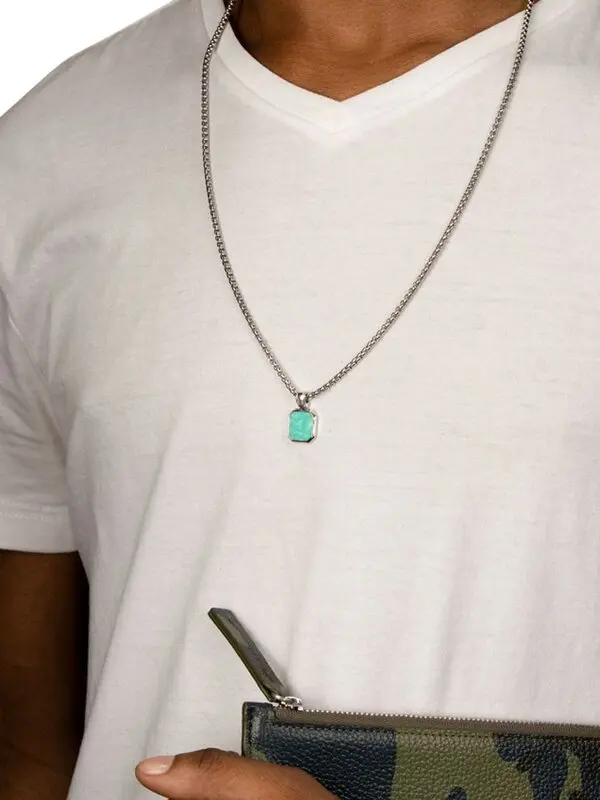 NIALAYA JEWELRY Square Turquoise Pendant Necklace - Silver