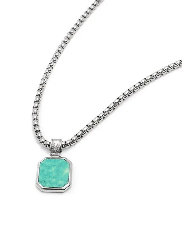 NIALAYA JEWELRY Square Turquoise Pendant Necklace - Silver
