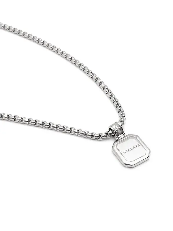 NIALAYA JEWELRY Square Turquoise Pendant Necklace - Silver
