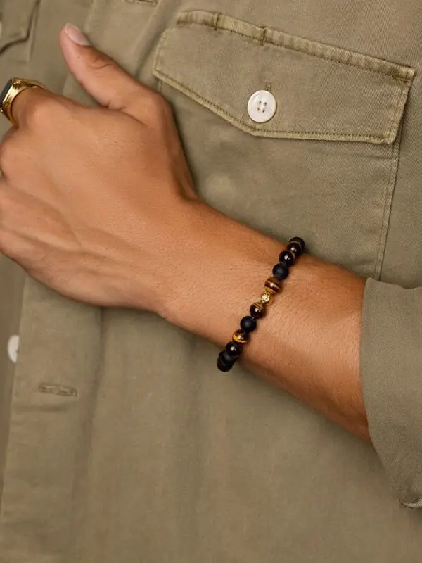 NIALAYA JEWELRY Tiger Eye And Onyx Bead Bracelet