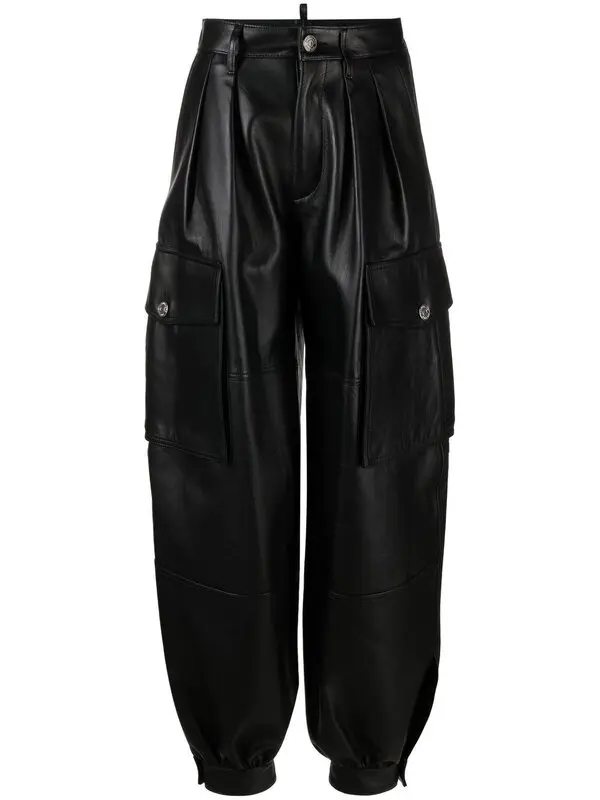 Dsquared2 Leather Cargo Trousers - Black