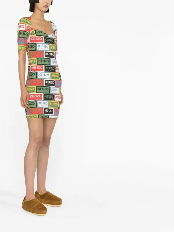 Kenzo Logo-print Mini Dress - Green